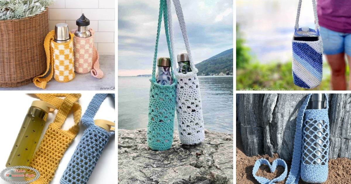 20 Free Crochet Water Bottle Holder Patterns - Nicki's Homemade Crafts