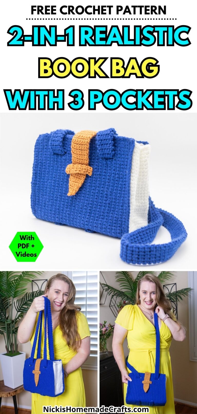 Free Crochet Book Bag - Realistic 2-in-1 Pattern with Many Pockets - 3 ...