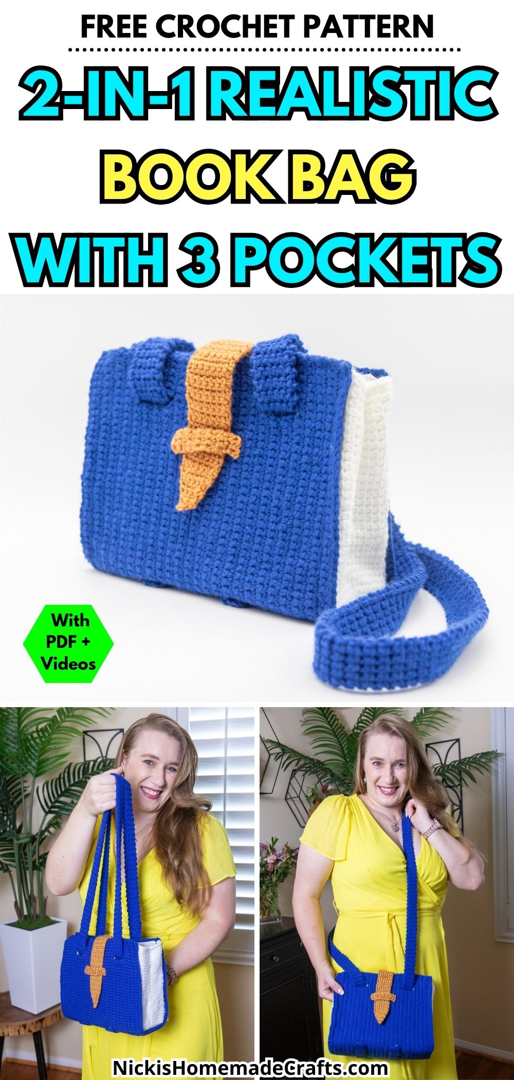 Free Crochet Book Bag - Realistic 2-in-1 Pattern with Many Pockets - 3 ...