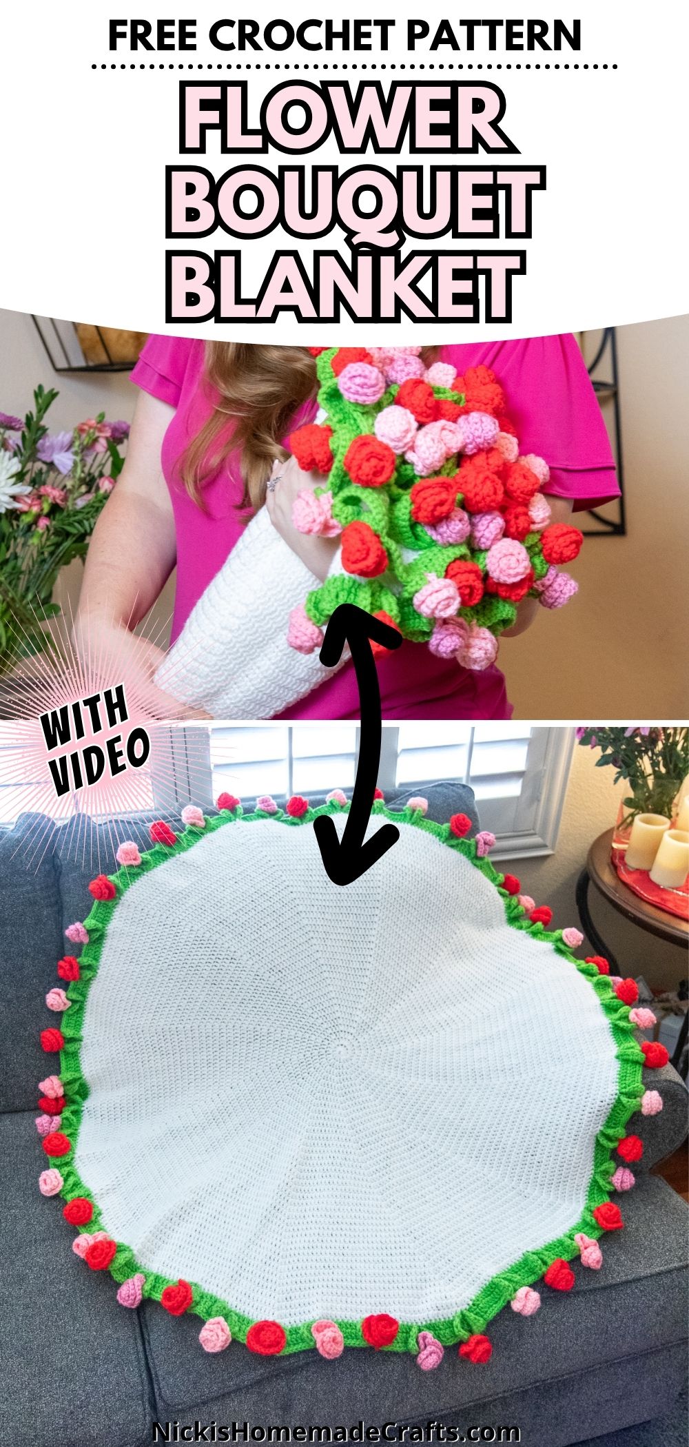 FREE Crochet Flower Blanket - Converts into a Beautiful Bouquet - Nicki ...