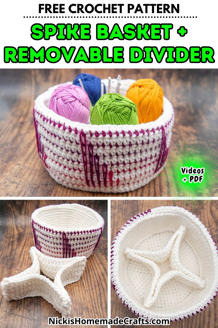 Free Spike Stitch Crochet Basket Pattern with Removable Divider - Nicki ...