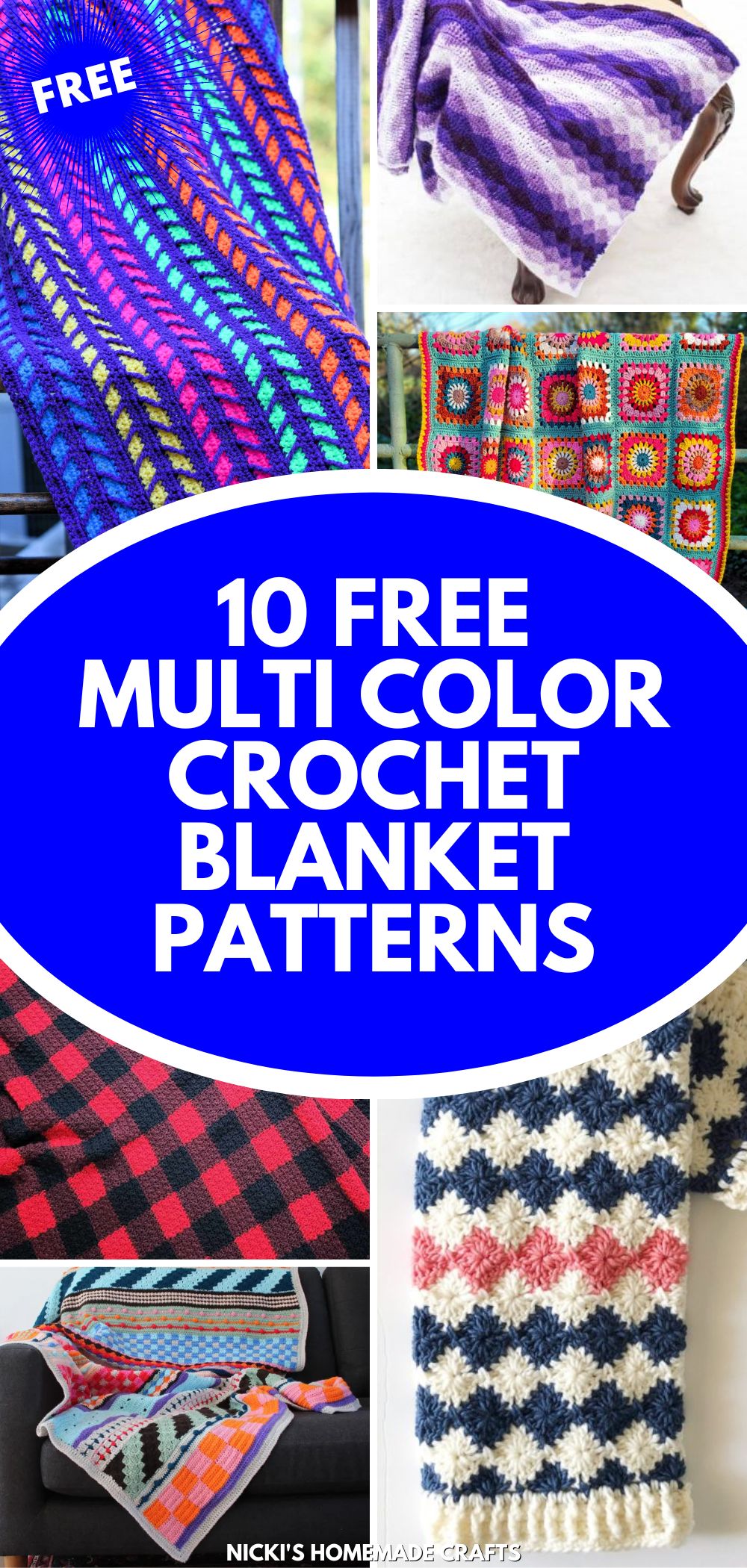 10 Super Multi Color Crochet Blanket Patterns - FREE! - Nicki's ...