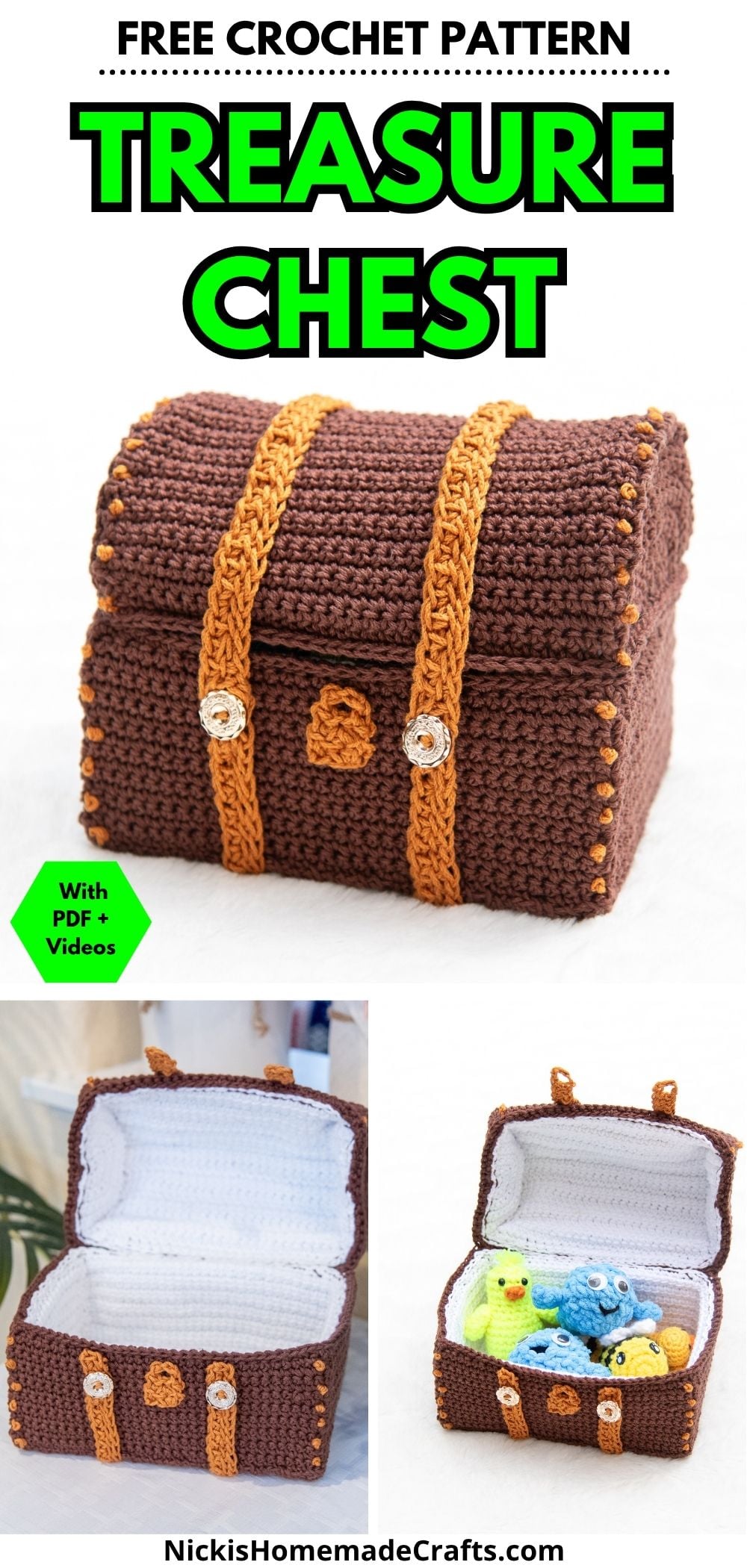 Free Crochet Treasure Chest Storage Basket Pattern - 3 Video Tutorials ...