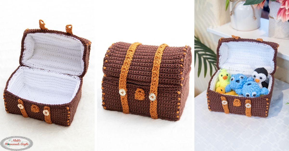 Free Crochet Treasure Chest Storage Basket Pattern - 3 Video Tutorials Included - Nicki's ...
