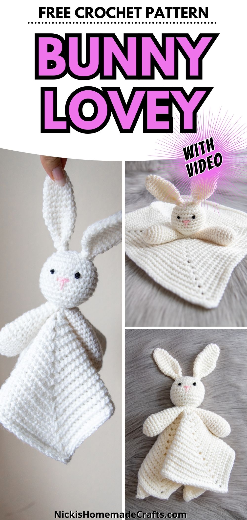FREE Snuggle Bunny Lovey Crochet Pattern with Linked Stitches - Nicki's ...