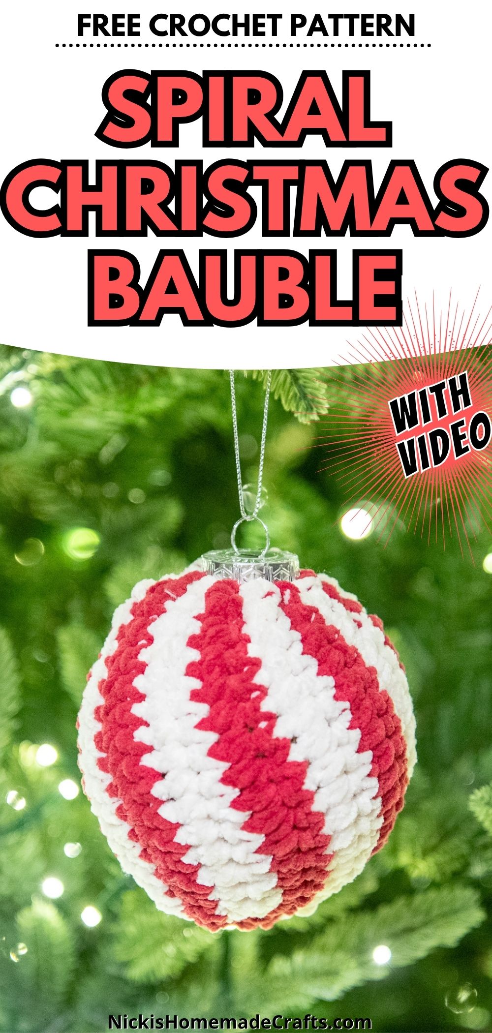 FREE Peppermint Spiral Christmas Bauble Crochet Pattern - with Video ...