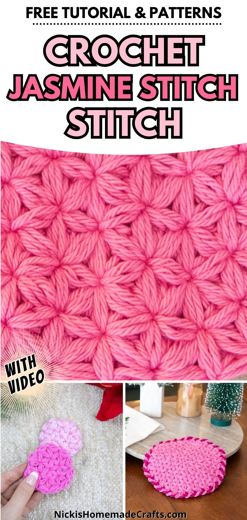 Crochet Jasmine Stitch Tutorial with Video - Day 20 of Advent Calendar ...