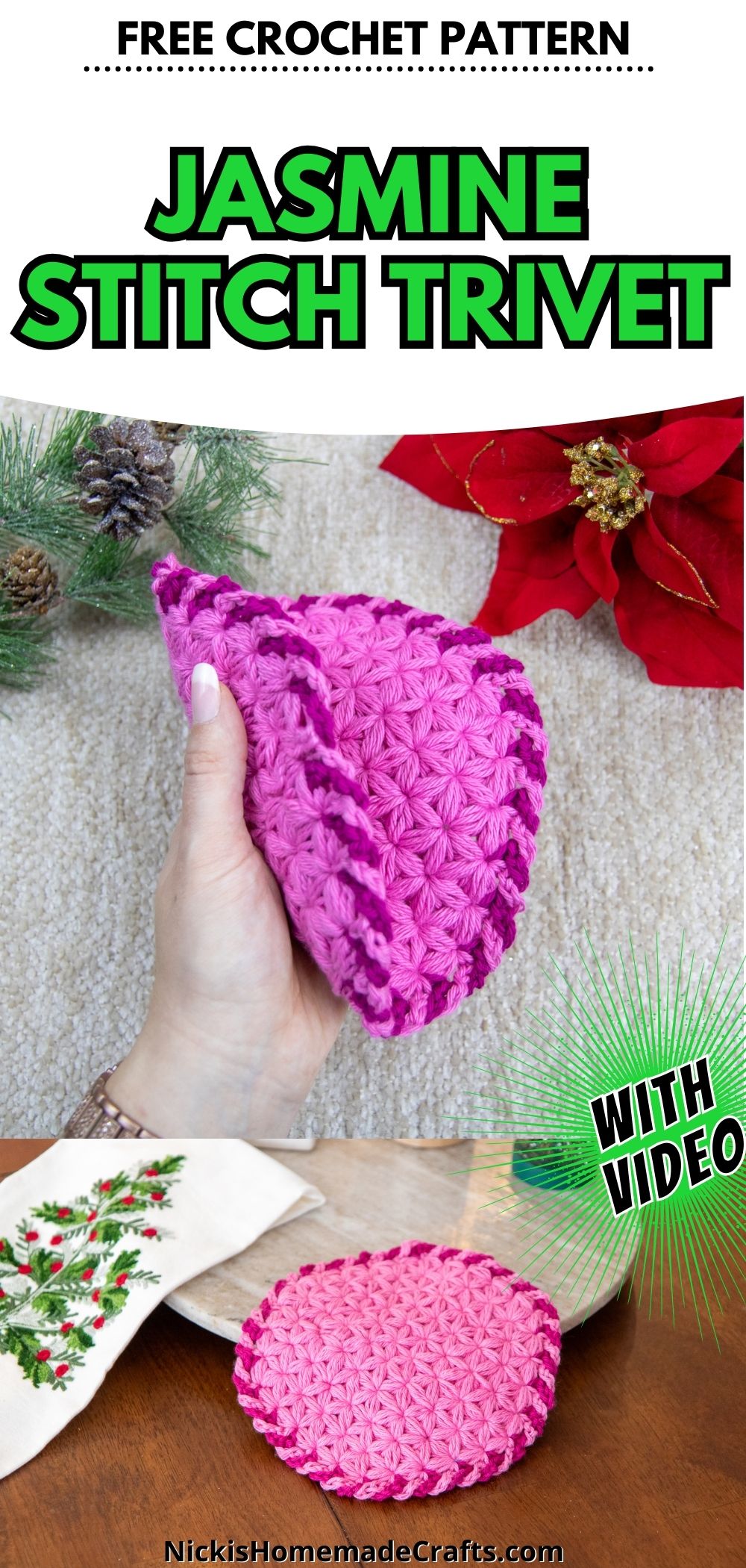 Free Crochet Trivet Pattern with Jasmine Stitch - Day 21 of the Advent ...