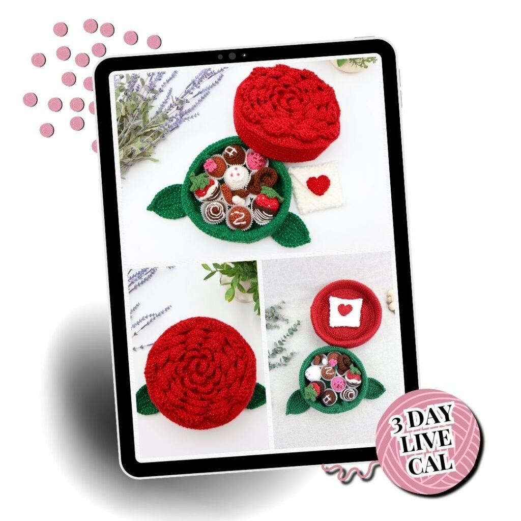 Free Crochet Chocolate Praline Rose Box with Heart Envelope - 14-in-1 ...