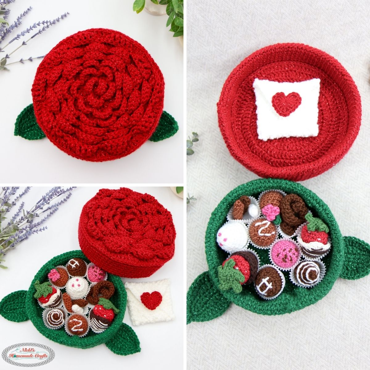 Free Crochet Chocolate Praline Rose Box with Heart Envelope - 14-in-1 ...